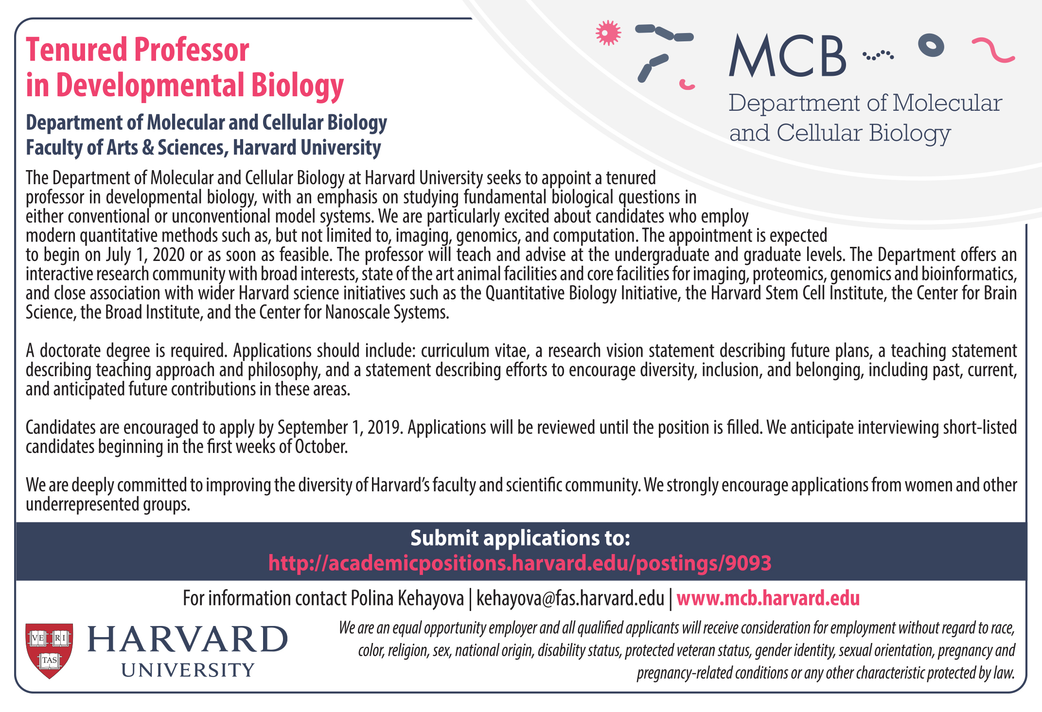 2019-MCB-faculty-search-ad - Harvard University - Department of ...